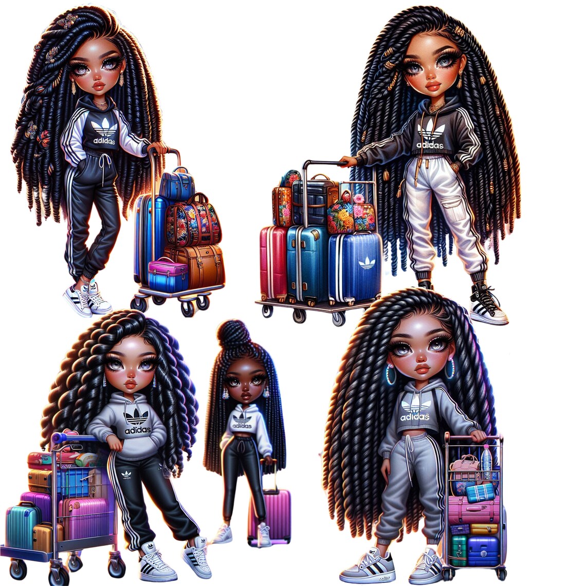 Chibi Travel Girls Clipart Globetrotting Chibi Girls Digital Art Cute ...