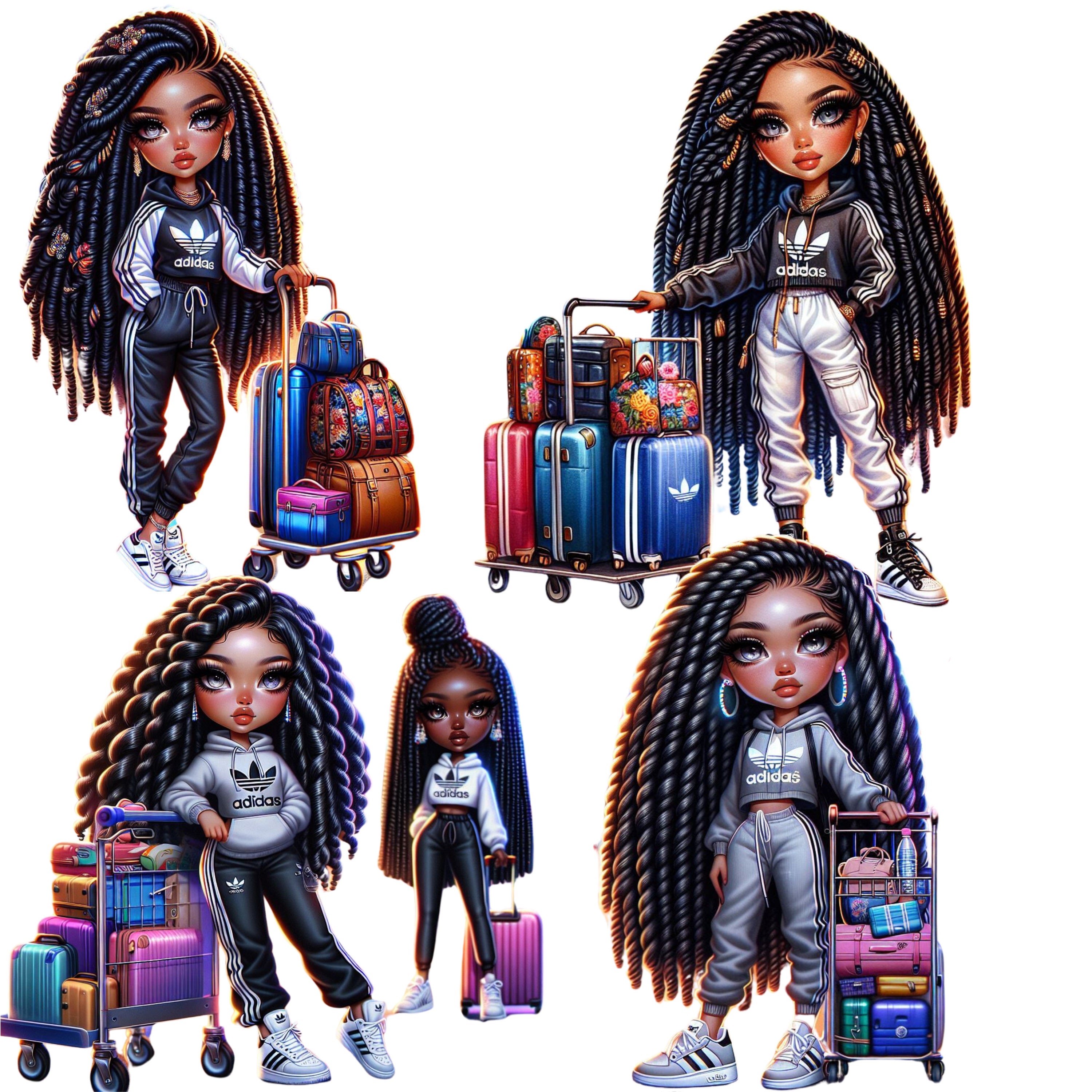 Chibi Travel Girls Clipart Globetrotting Chibi Girls Digital Art Cute ...