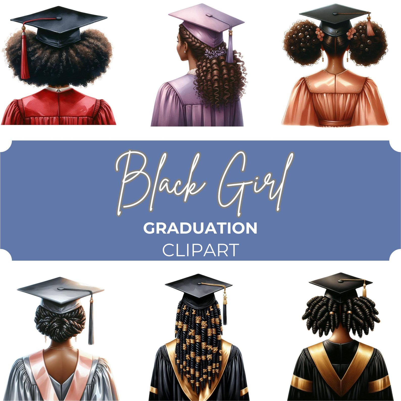 Black Girl Graduate Clipart: Watercolor Graduation PNG (digital ...