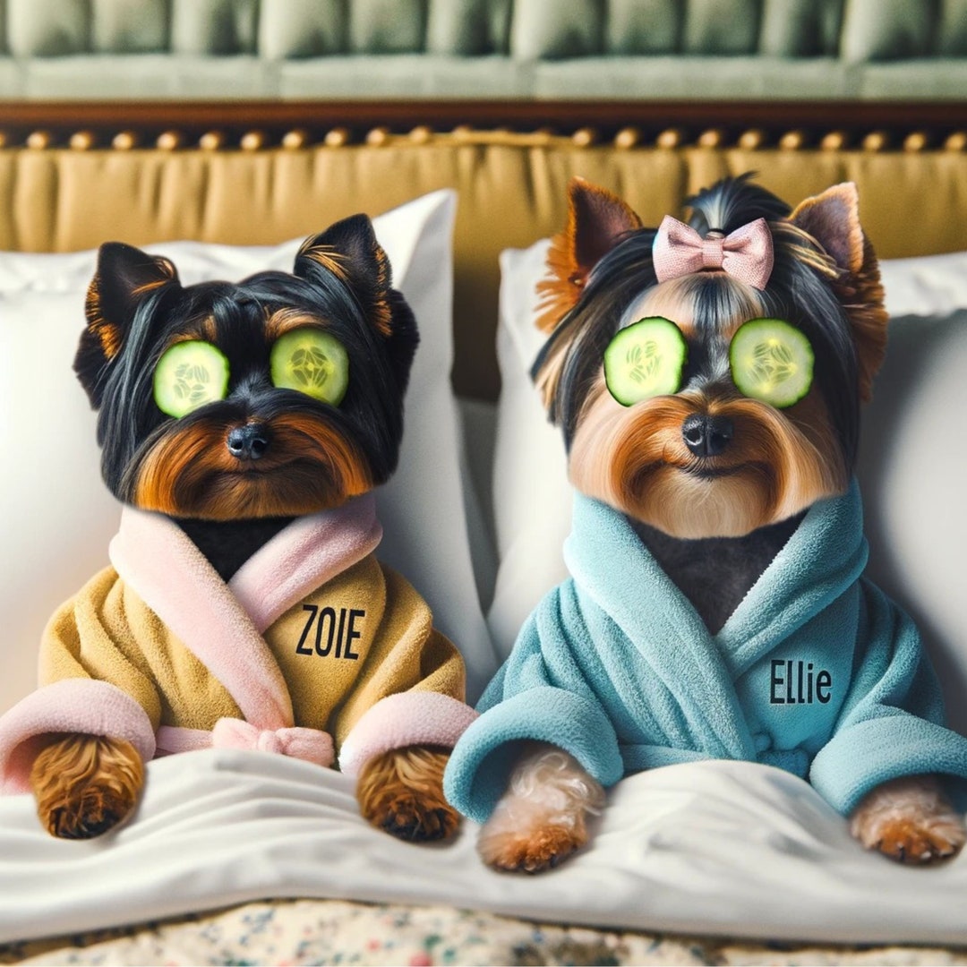 Yorkies in Bathrobes Art Print Whimsical Yorkie Spa Day Painting ...