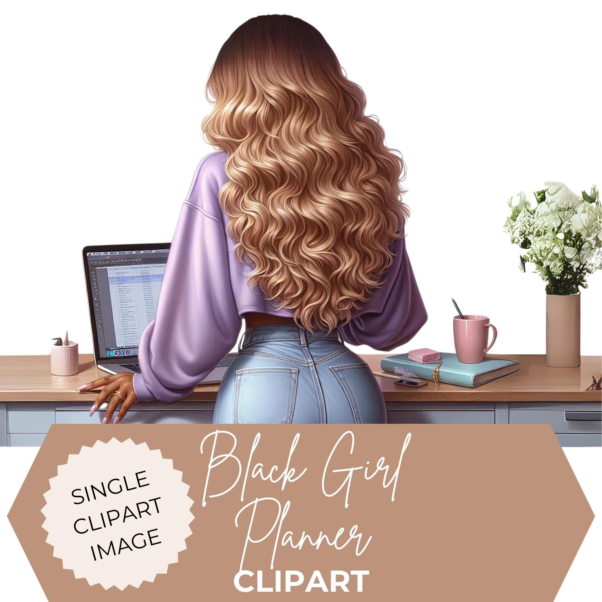 Black Girl Planner Clipart, Girl Boss Clipart, Digital Planner, Crafty ...