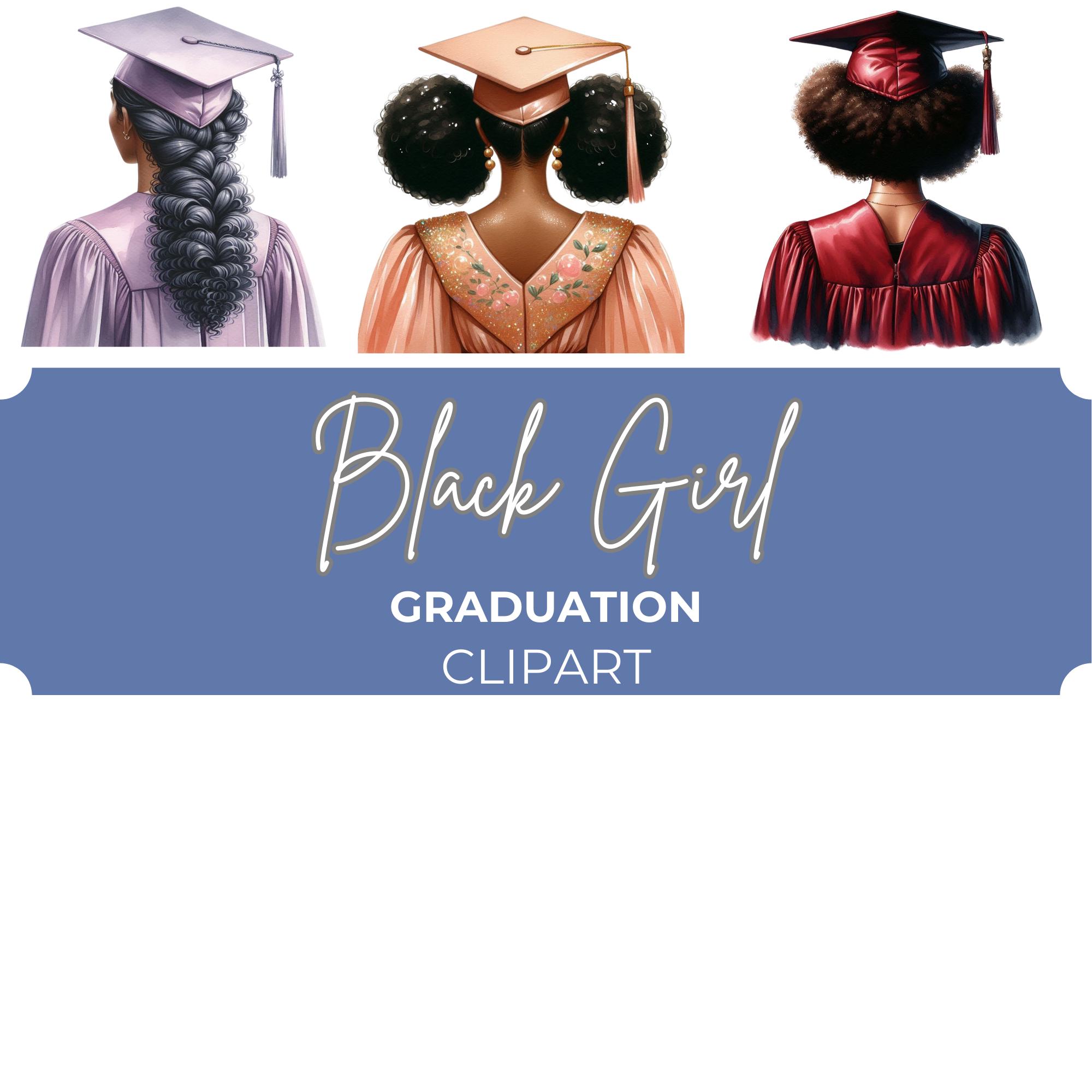 Black Girl Graduate Clipart: Watercolor Graduation PNG (digital ...