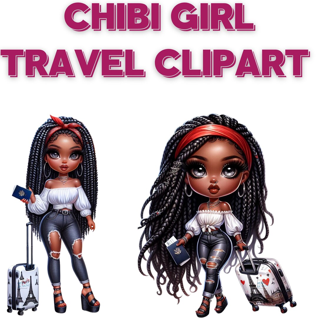 Chibi Travel Girls Clipart Globetrotting Chibi Girls Digital Art Cute ...