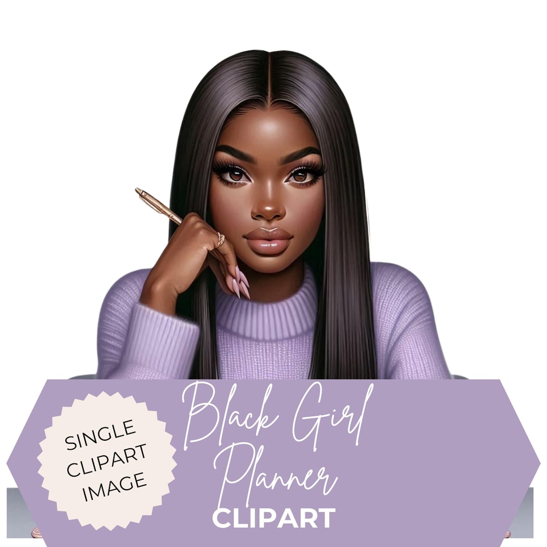 Planner Girl Clipart, Planner Black Girl Clipart, Black Girl Boss PNG ...