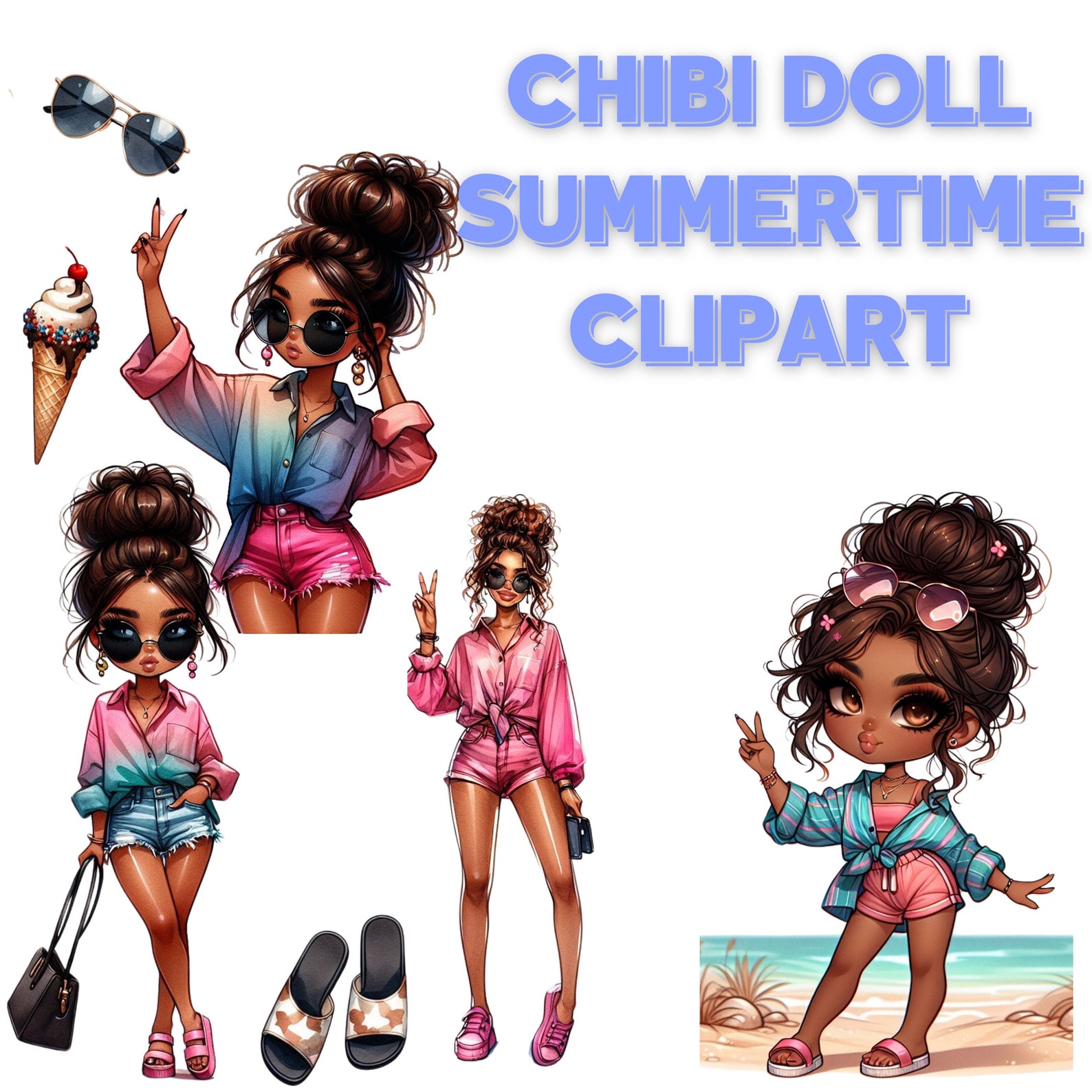 Chibi Girls Summertime Clipart Sunny Chibi Girls Clipart Chibi Beach ...
