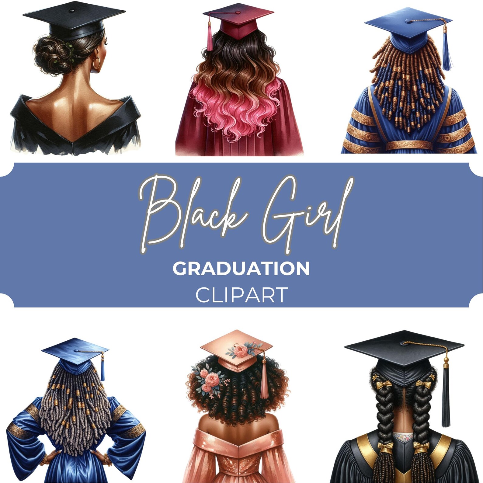 Black Girl Graduate Clipart: Watercolor Graduation PNG (digital ...