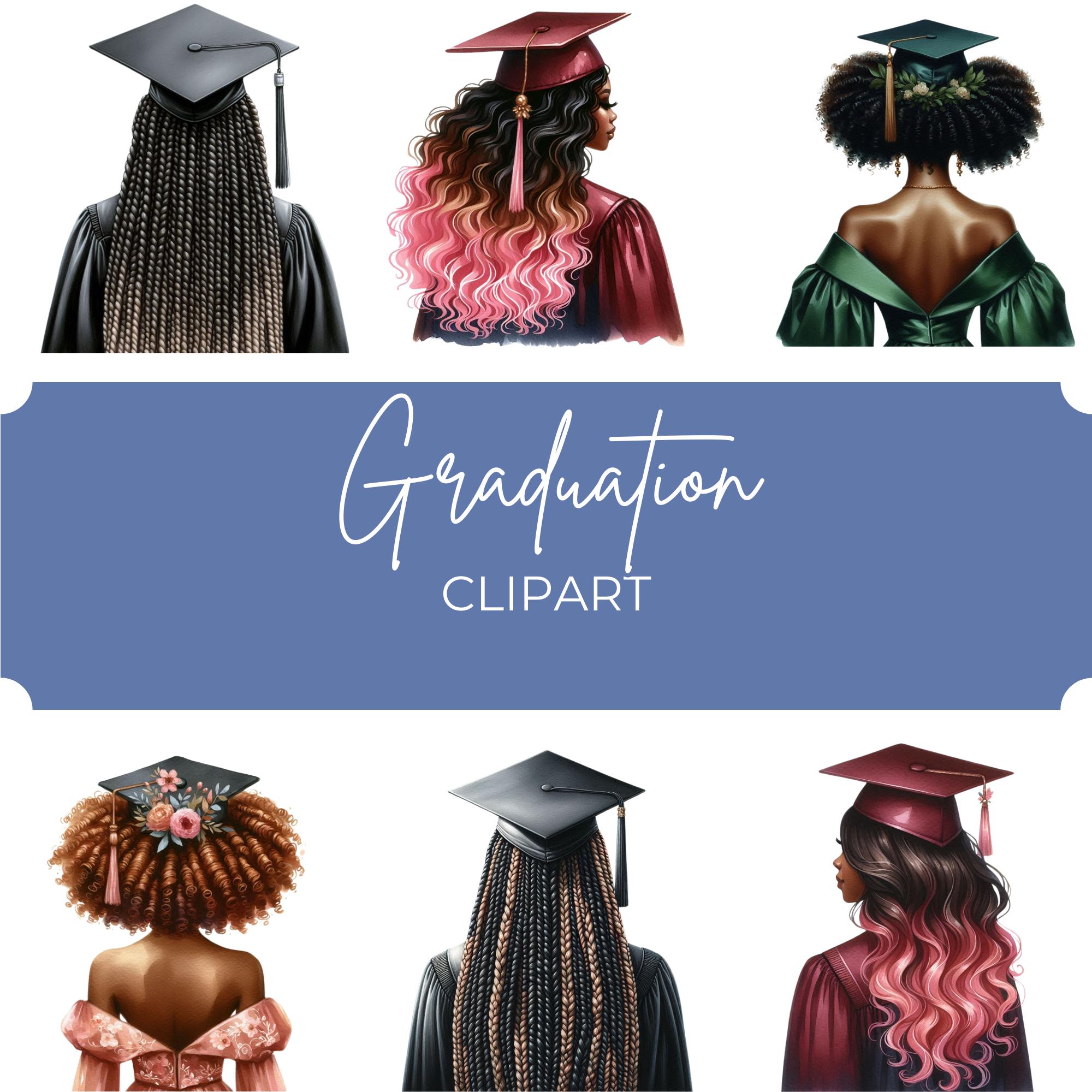 Black Girl Graduate Clipart: Watercolor Graduation PNG (digital ...