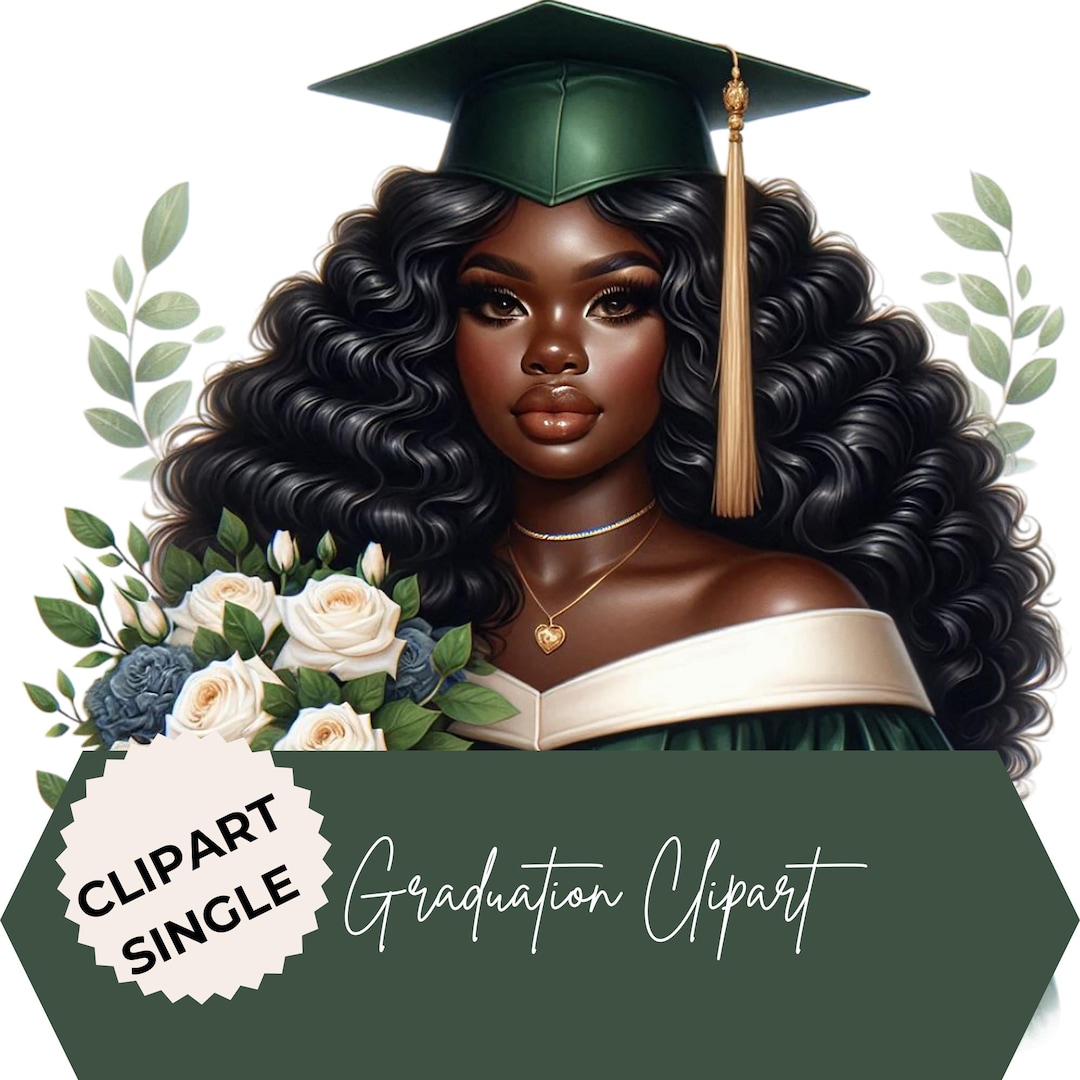 Graduation Girl Clipart, Black Woman Graduation PNG, Graduation Cap PNG ...