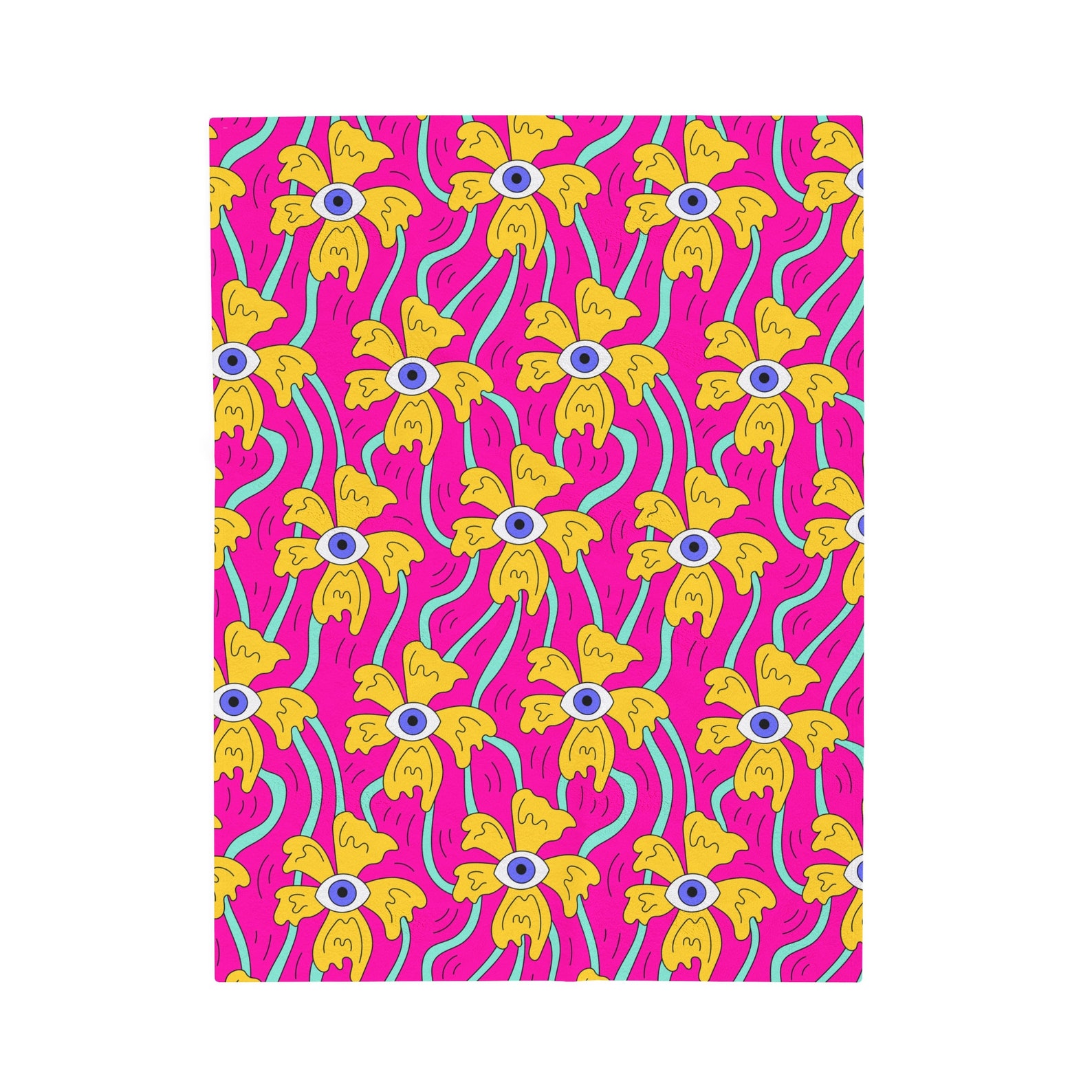 Retro Psychedelic Pink Eyeball Velveteen Plush Blanket Retro Blanket ...