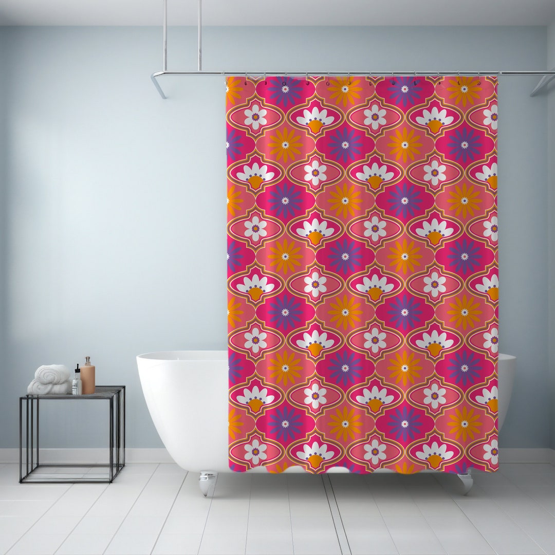 Retro Shower Curtain Mid Century Curtain Long Shower Curtain 71x74in ...