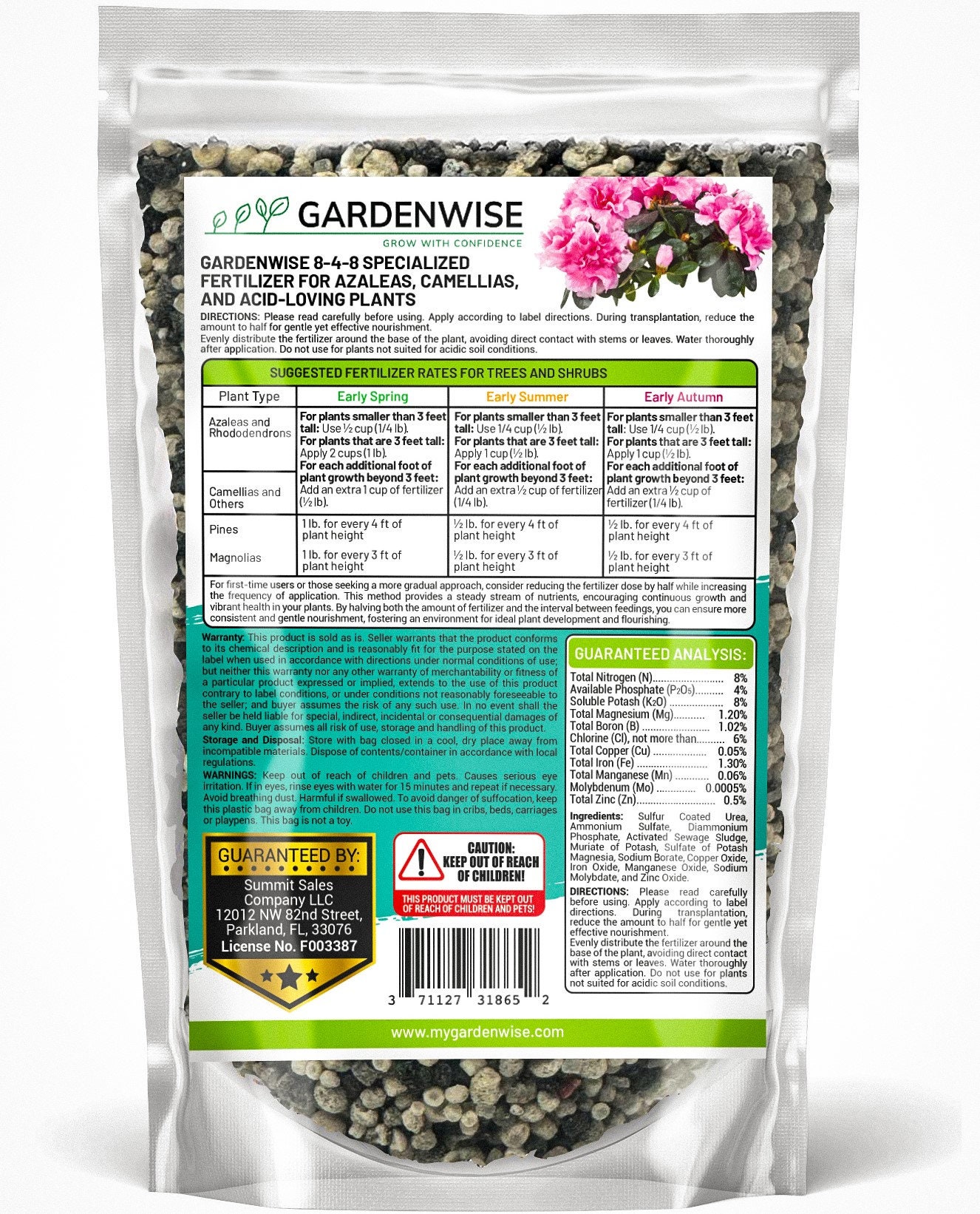 Acidic Fertilizer 8-4-8: Azalea, Camellia, Hydrangea & Evergreen Food ...