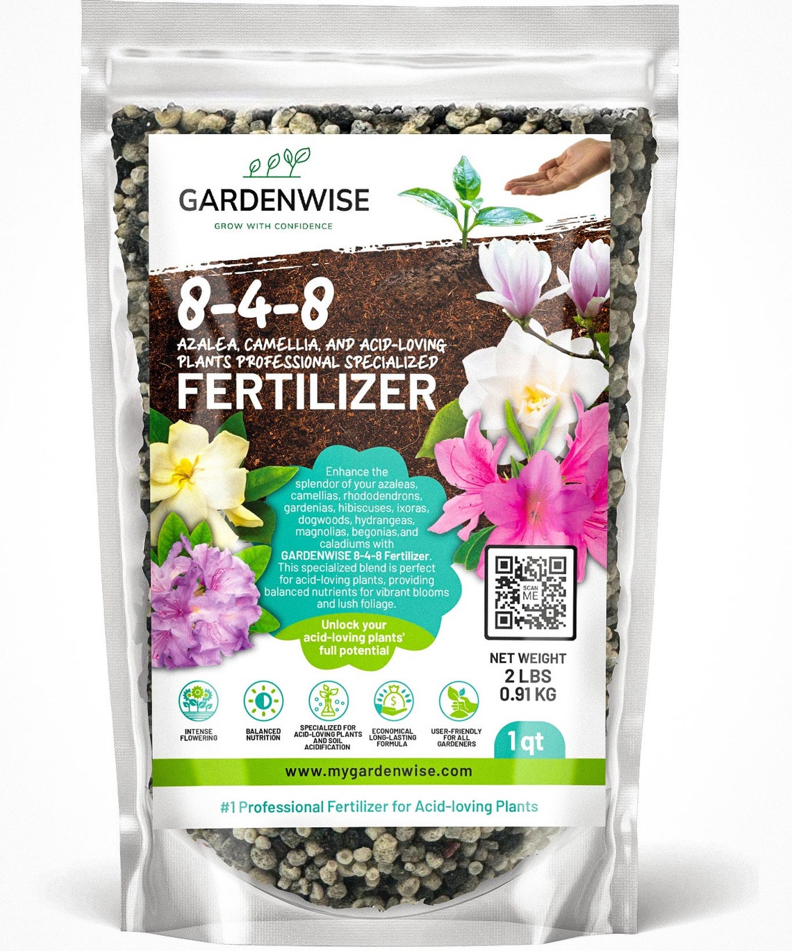 Acidic Fertilizer 8-4-8: Azalea, Camellia, Hydrangea & Evergreen Food ...