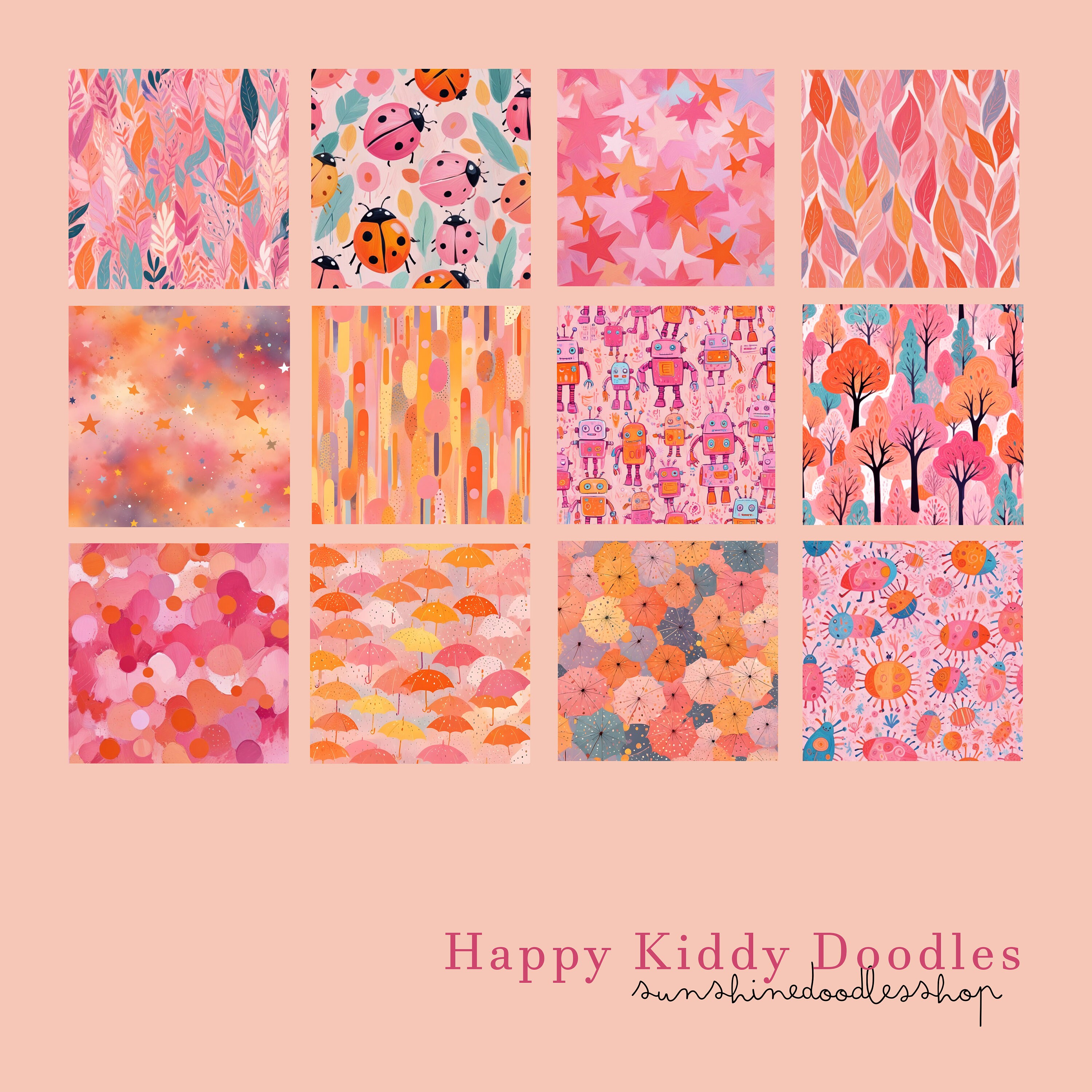 Happy Kiddy Doodles Digital Paper Set Colorful Paints Backgrounds for ...