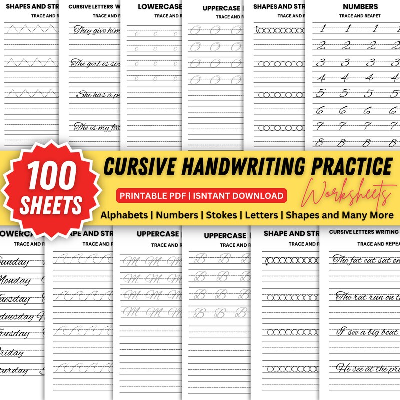 Cursive Practice Sheets - Etsy
