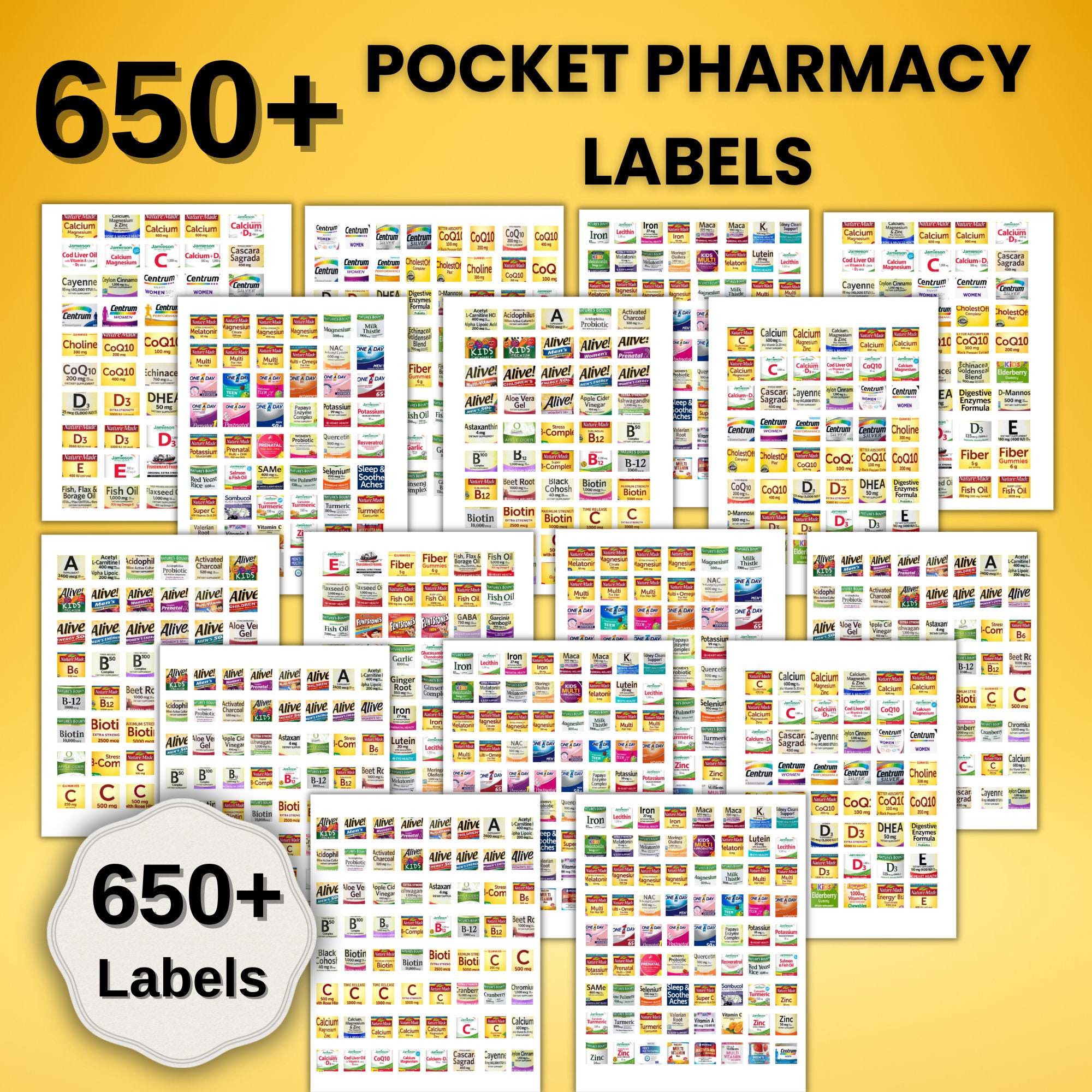 650 Pocket Pharmacy Labels Pill Label Sticker Pill Organizer Labels ...