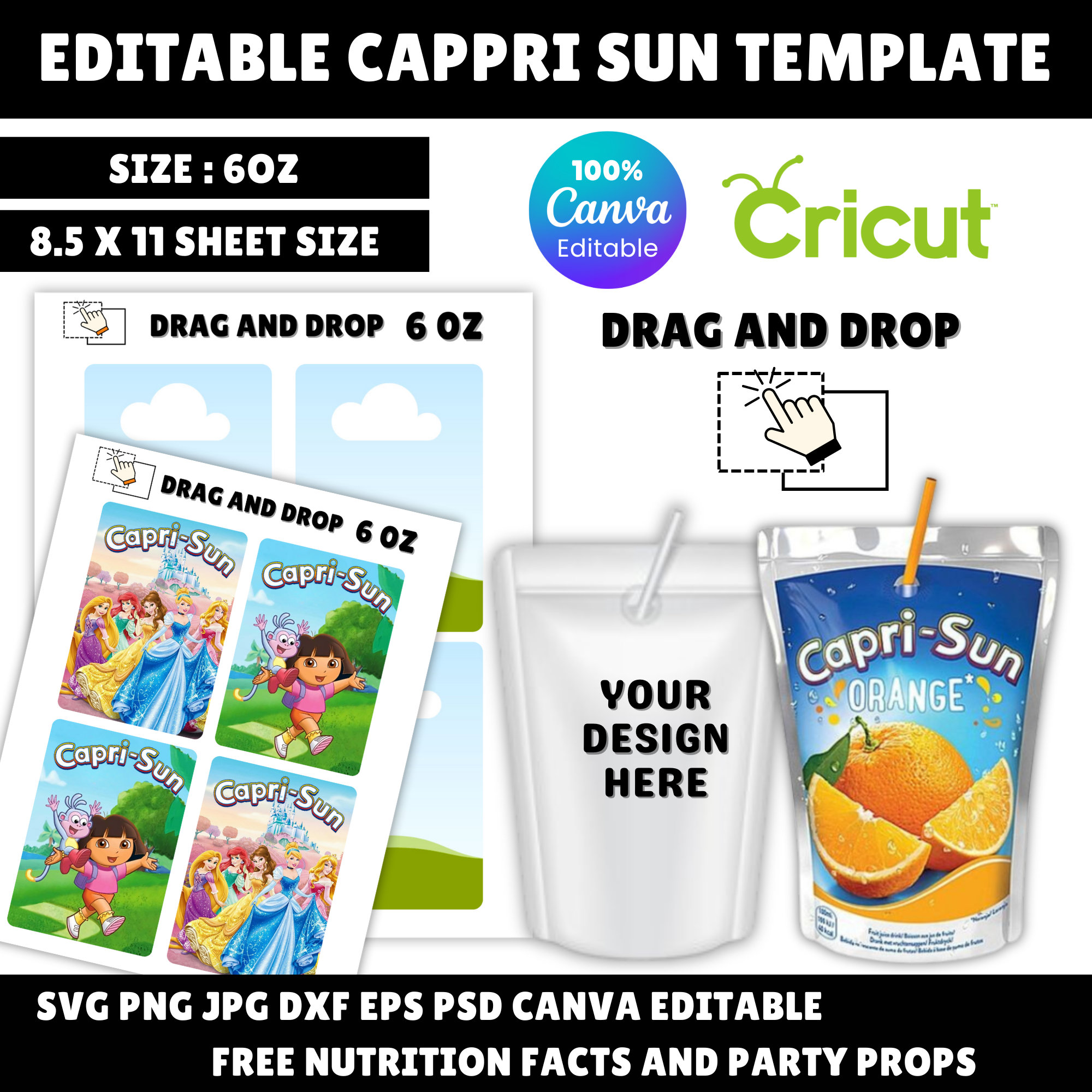 Caprisun Template Svg, Capri Sun Party Favor Mockups Bundle, Canva ...