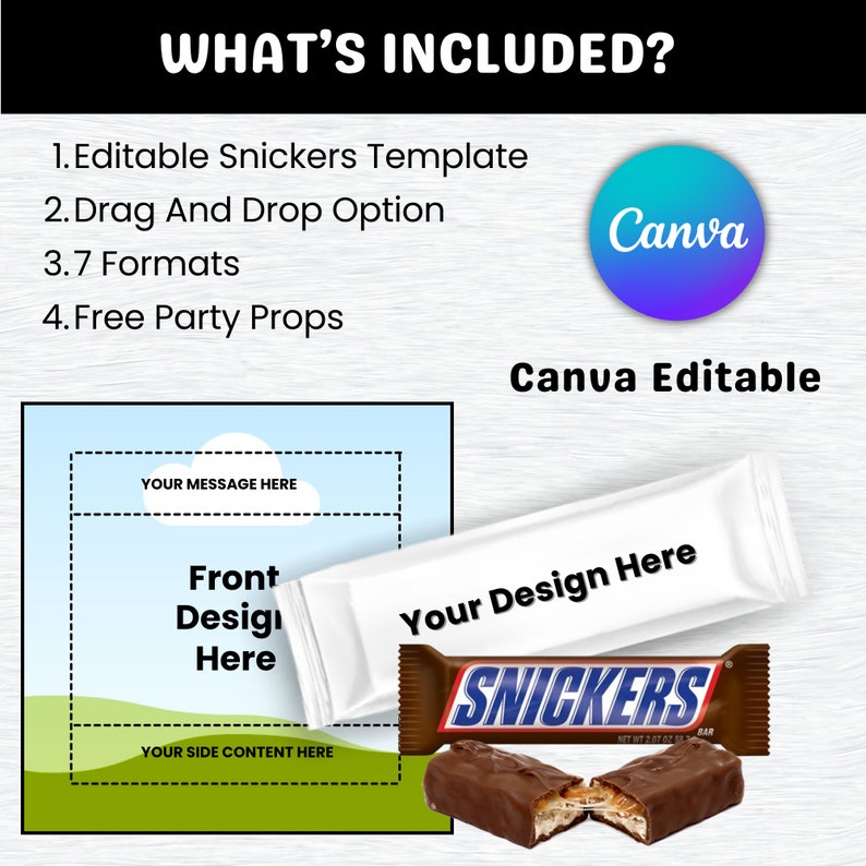 Editable Snickers Bar Template Chocolate Wrapper Template Party Favor ...