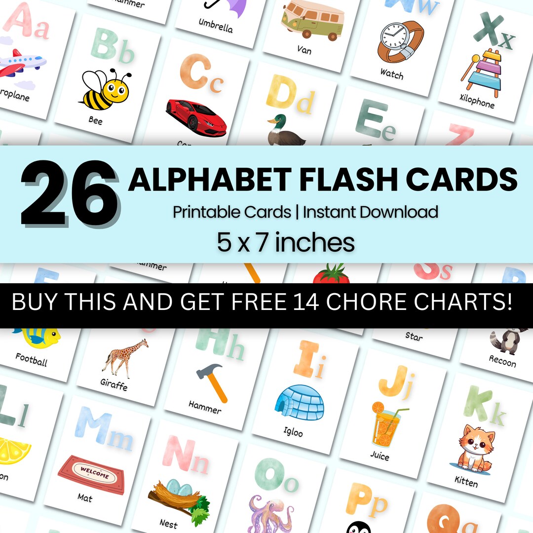 Alphabet Printable Flashcards ABC Flash Cards Educational Cards ...