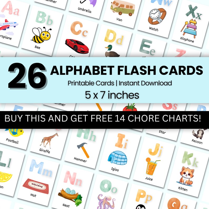 Alphabet Printable Flashcards ABC Flash Cards Educational Cards ...
