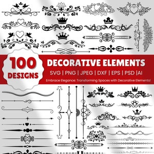 100 Decorative Elements SVG Design Elements SVG Flourishes SVG Swirls Svg Decorative Border Png ...