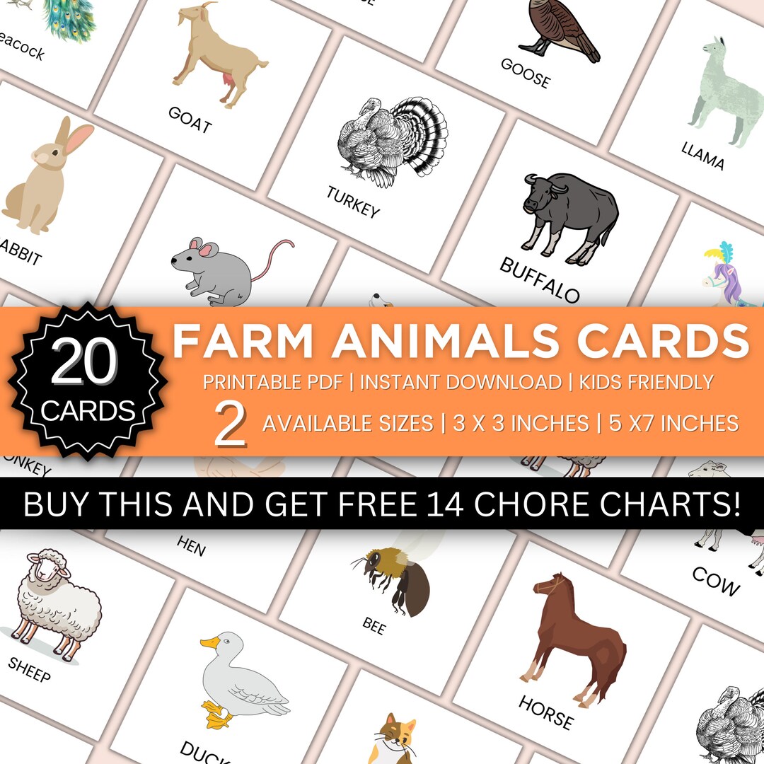Farm Animal Cards Montessori Cards Kids Flashcards Educational Cards ...