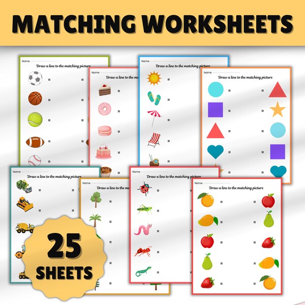 Matching Kids Worksheets - Etsy