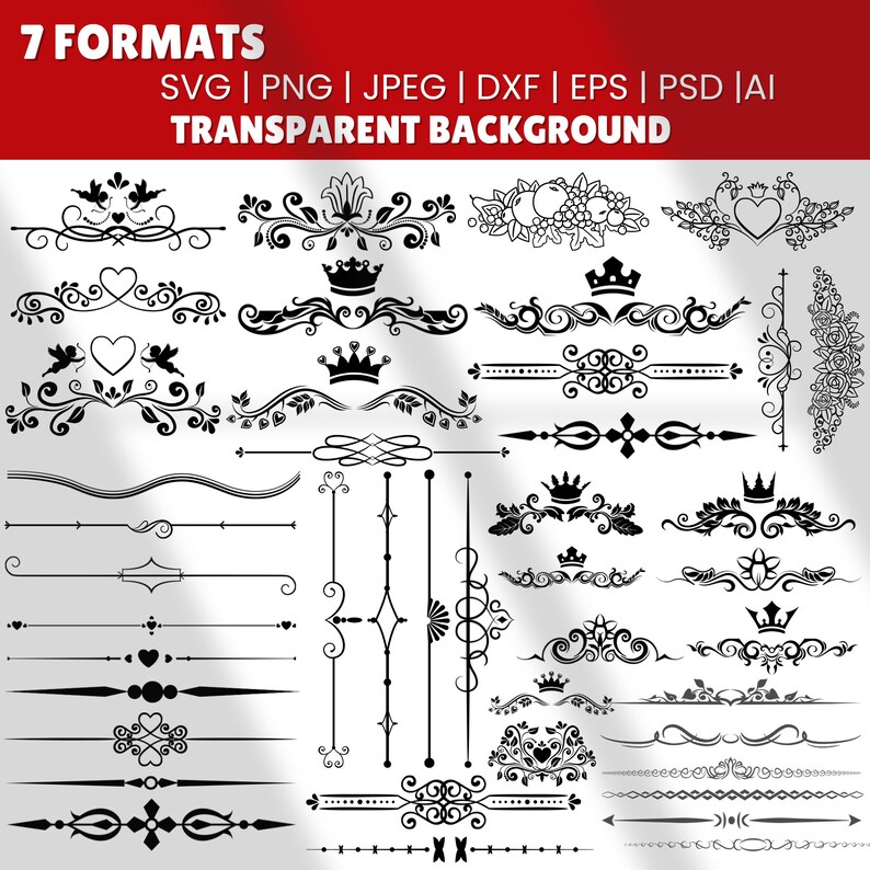 100 Decorative Elements SVG Design Elements SVG Flourishes SVG Swirls Svg Decorative Border Png ...