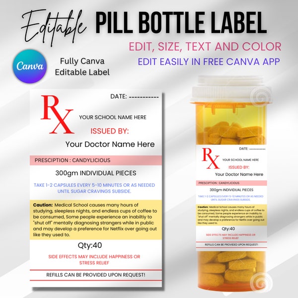 Prescription Label Template Party Favors - Etsy