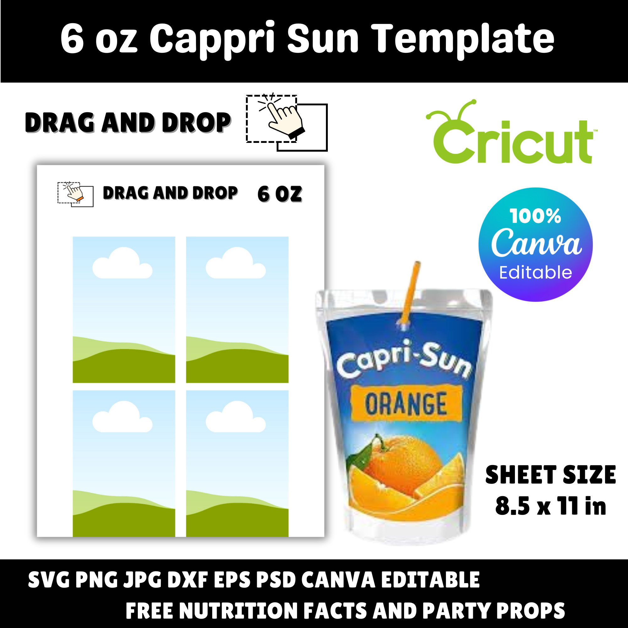 Caprisun Template Svg, Capri Sun Party Favor Mockups Bundle, Canva Frame, Canva Drag and Drop ...