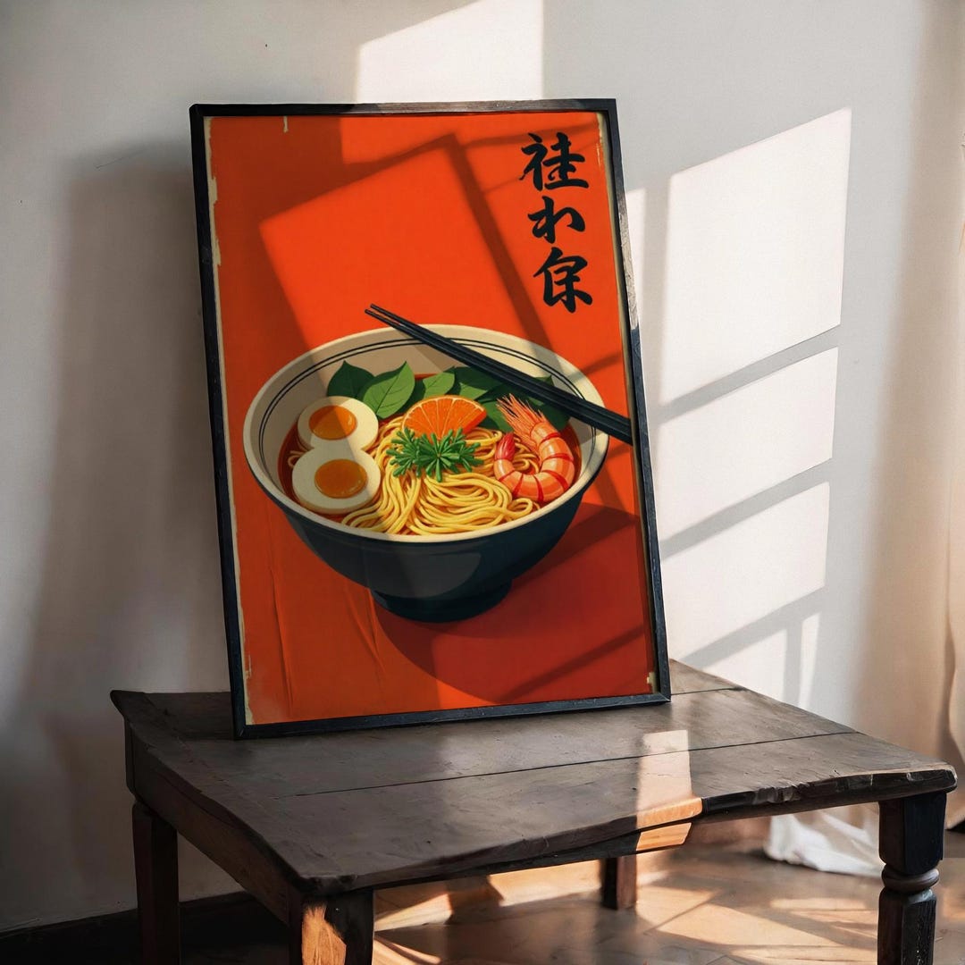 Vintage Japanese Ramen Poster | Retro Noodle Bowl Wall Art | Minimalist ...
