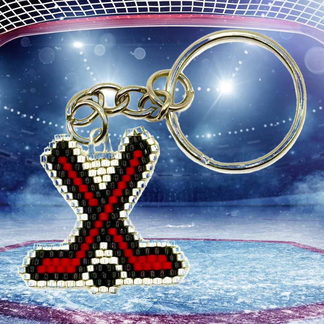 Hockey Sticks Keychain, Beaded Hockey Keychain, NHL Keychain, Key Fob ...