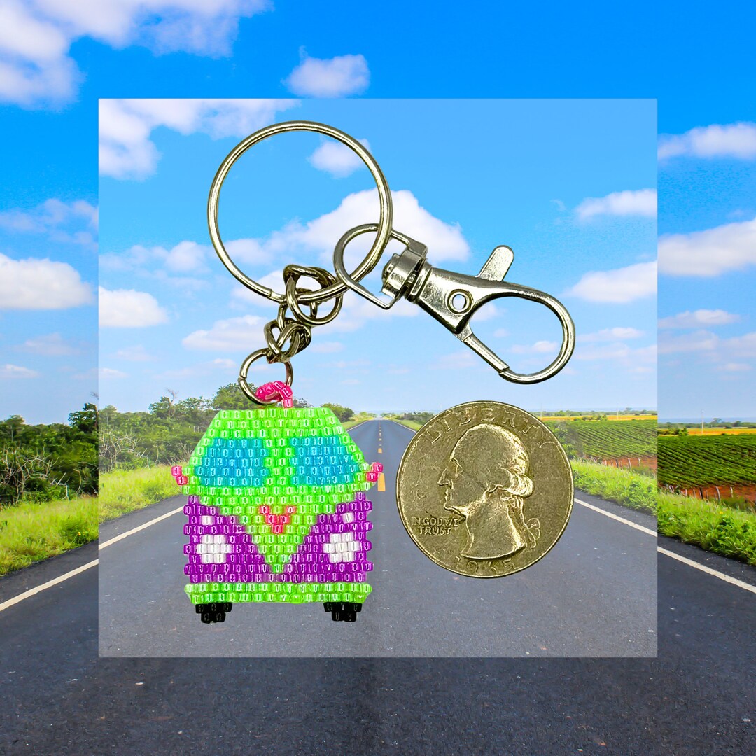 VW Van Keyring, VW Van Keychain, VW Van Backpack Tag, Beaded Keychain ...