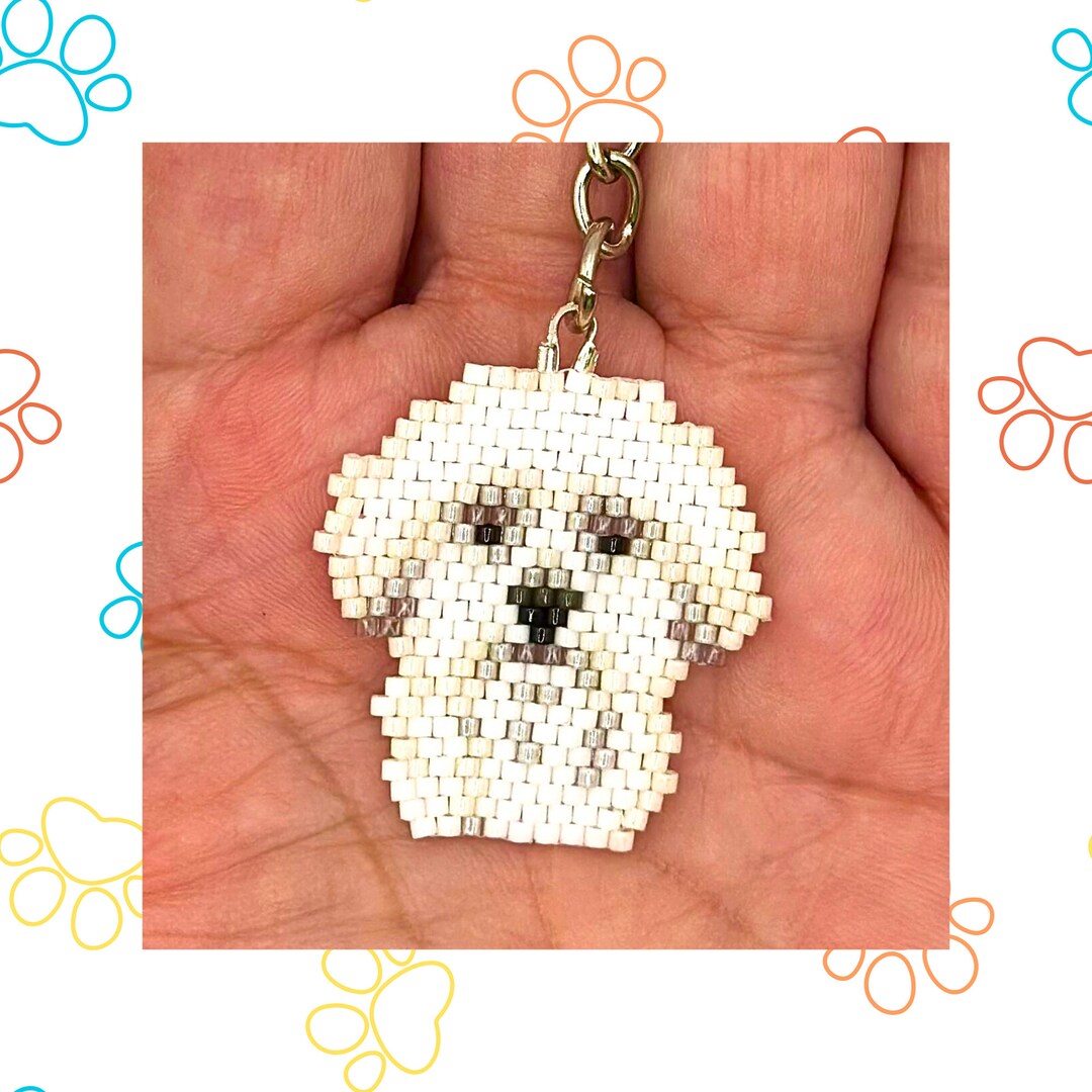 Maltese Beaded Keyring, Dog Keychain, Puppy Key Fob, Beaded Keychain ...