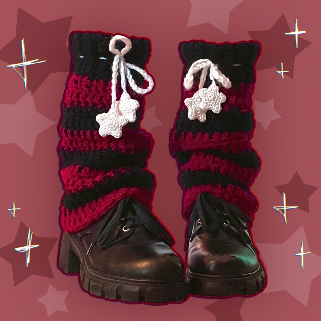 Crochet Leg Warmers (red and Black) - Etsy