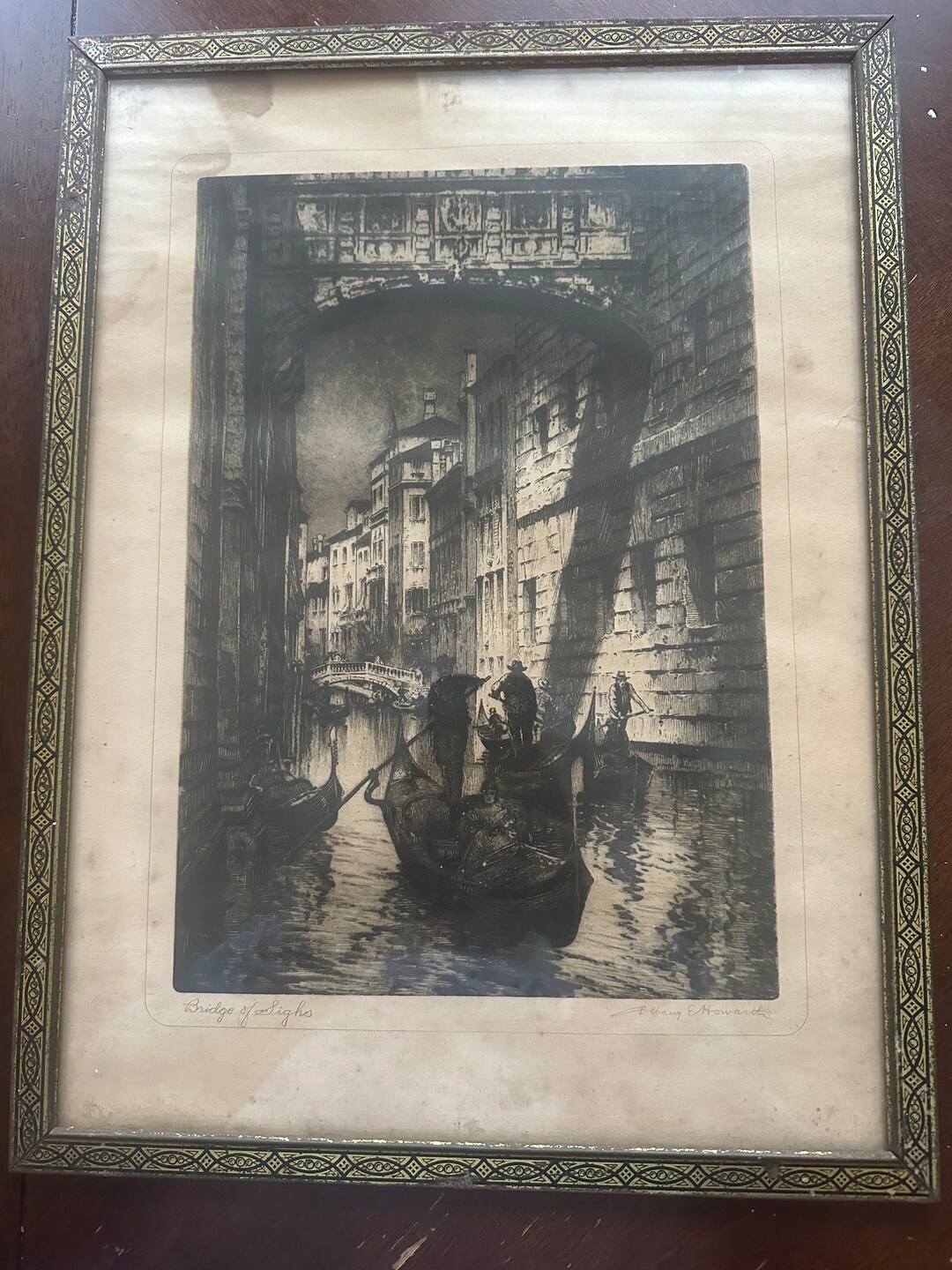 Albany E Howarth Bridge of Sighs Venice Italy Framed Art Signed 12 X 16 ...