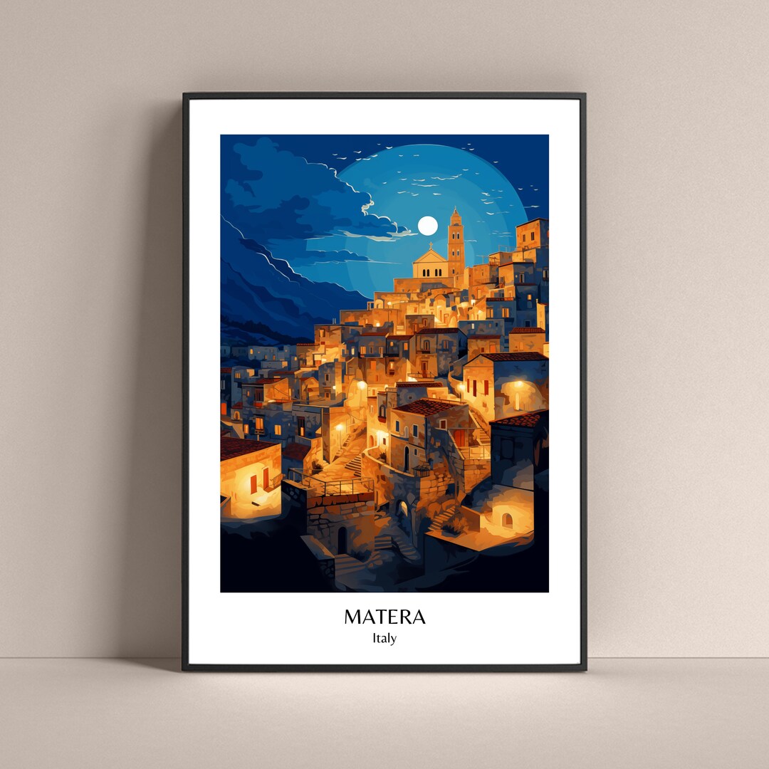 Matera Poster Night Poster Sassi Travel Print Modern Decor Old City ...