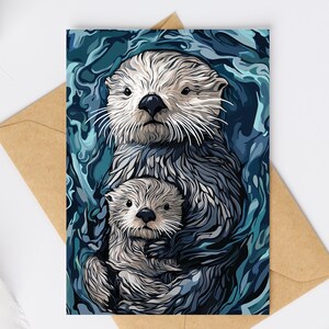 Mama Sea Otter and Baby Sea Otter Greeting Cards, Personalized ...
