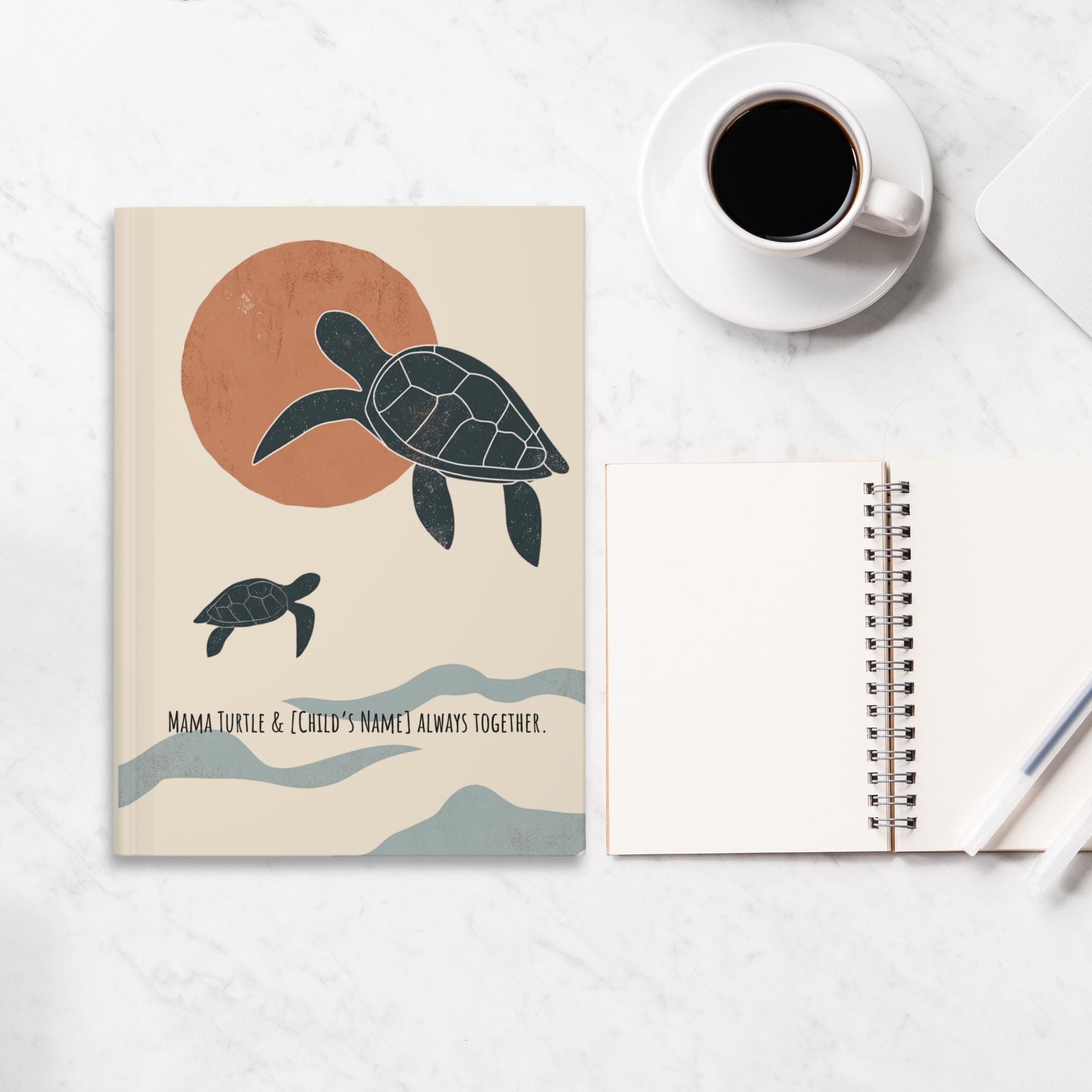 Custom Mama and Baby Sea Turtle Hardcover Notebook, Mother's Day Gift ...