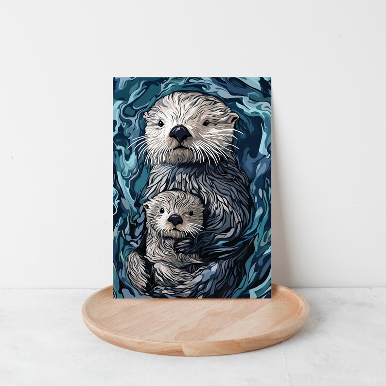 Mama Sea Otter and Baby Sea Otter Greeting Cards, Personalized ...