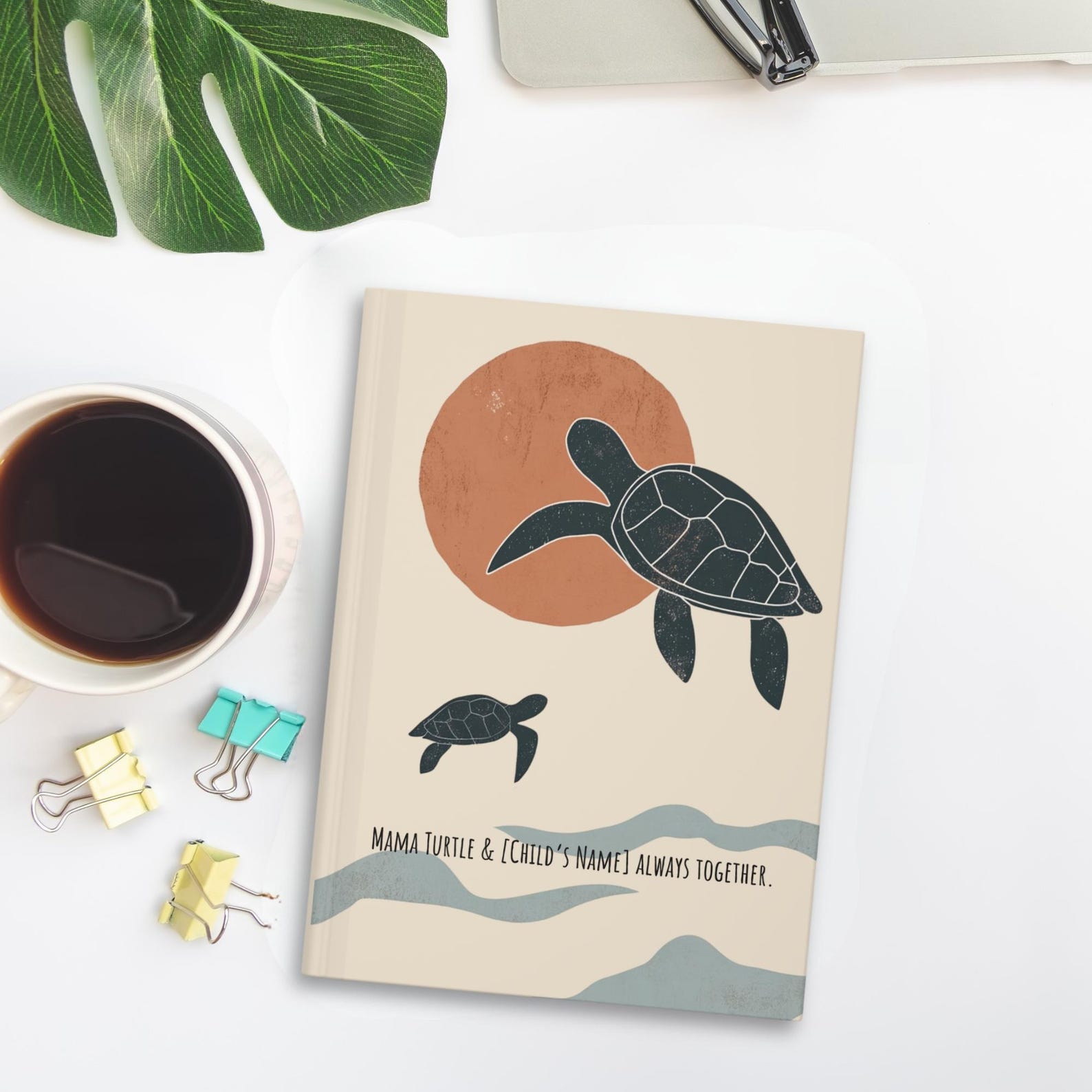 Custom Mama and Baby Sea Turtle Hardcover Notebook, Mother's Day Gift ...
