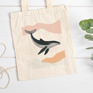 Whale Under the Colorful Ocean Wave Canvas Tote Bag, Unique Birthday ...