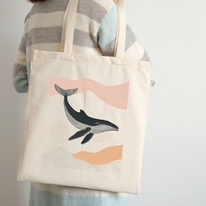 Whale Under the Colorful Ocean Wave Canvas Tote Bag, Unique Birthday ...