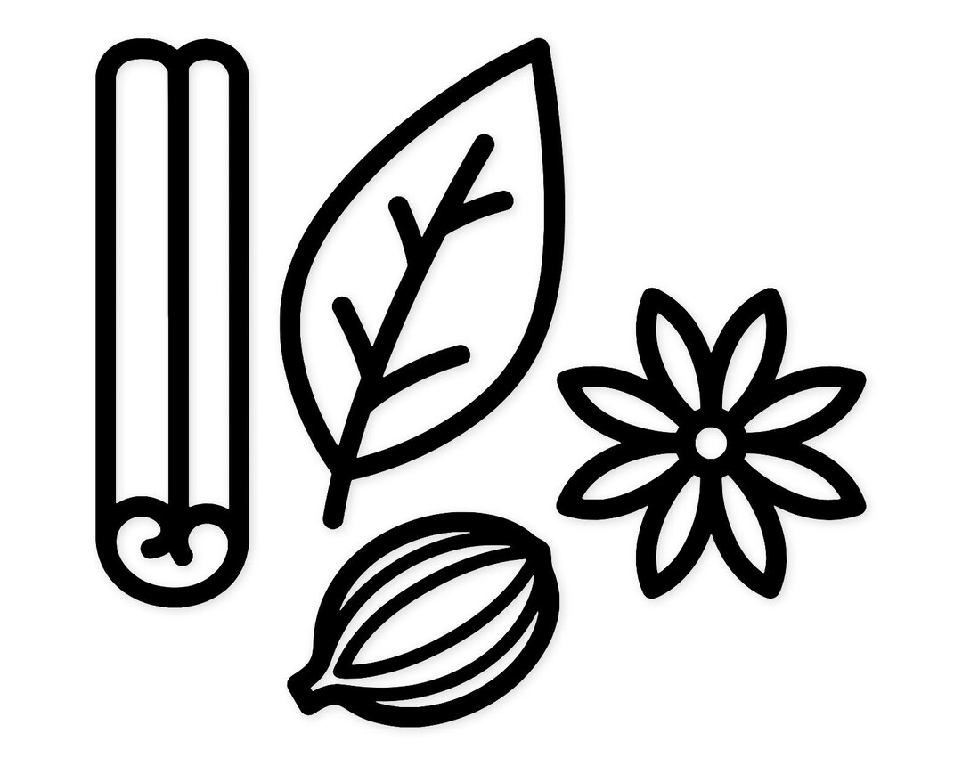 Chai Ingredients Svg Png: Bold Outline Design for Stickers - Etsy