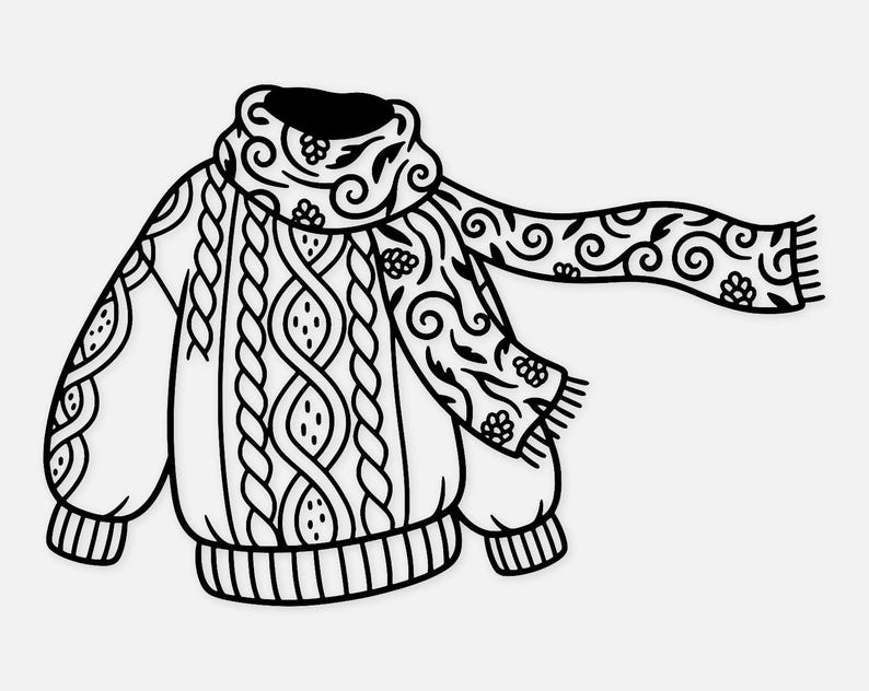 Sweater and Scarf Scene Svg Png: Cozy Outline Design for Holiday Decor ...
