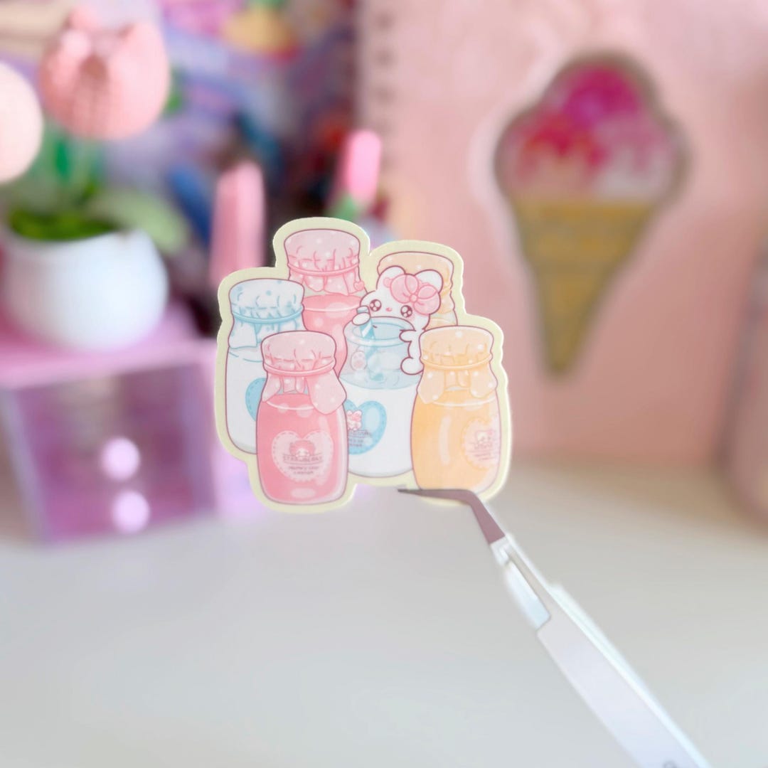 Cute Bunny Milk Vinyl Sticker - Etsy