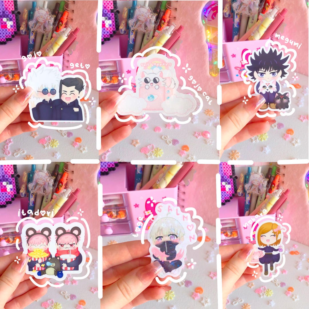 Kawaii JJK Vinyl Stickers Gojo, Geto, Gojo Cat, Megumi, Toge, Itadori ...