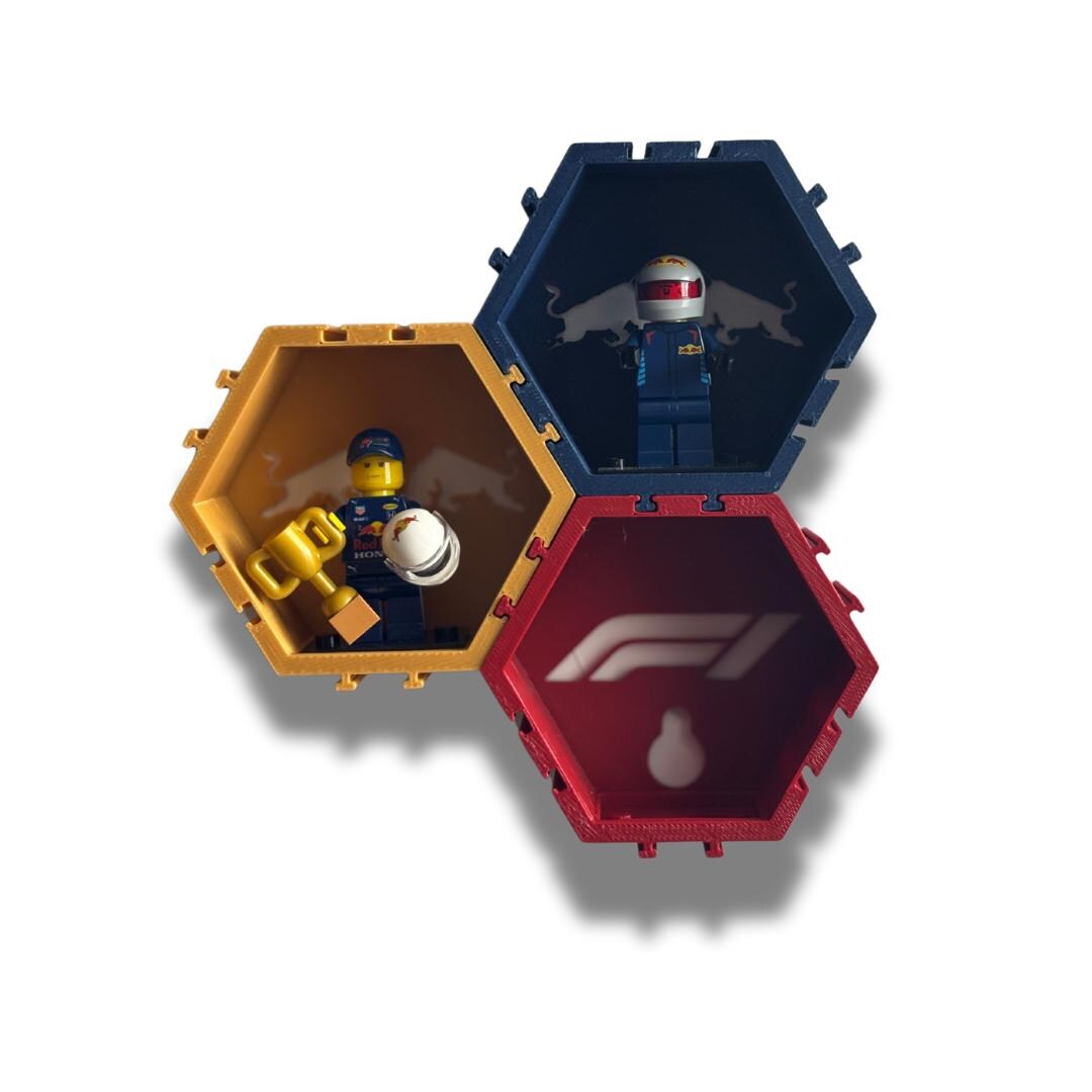 Red Bull F1 Minifigure Display – 3D Printed Hexagon Wall Mount | Blue ...