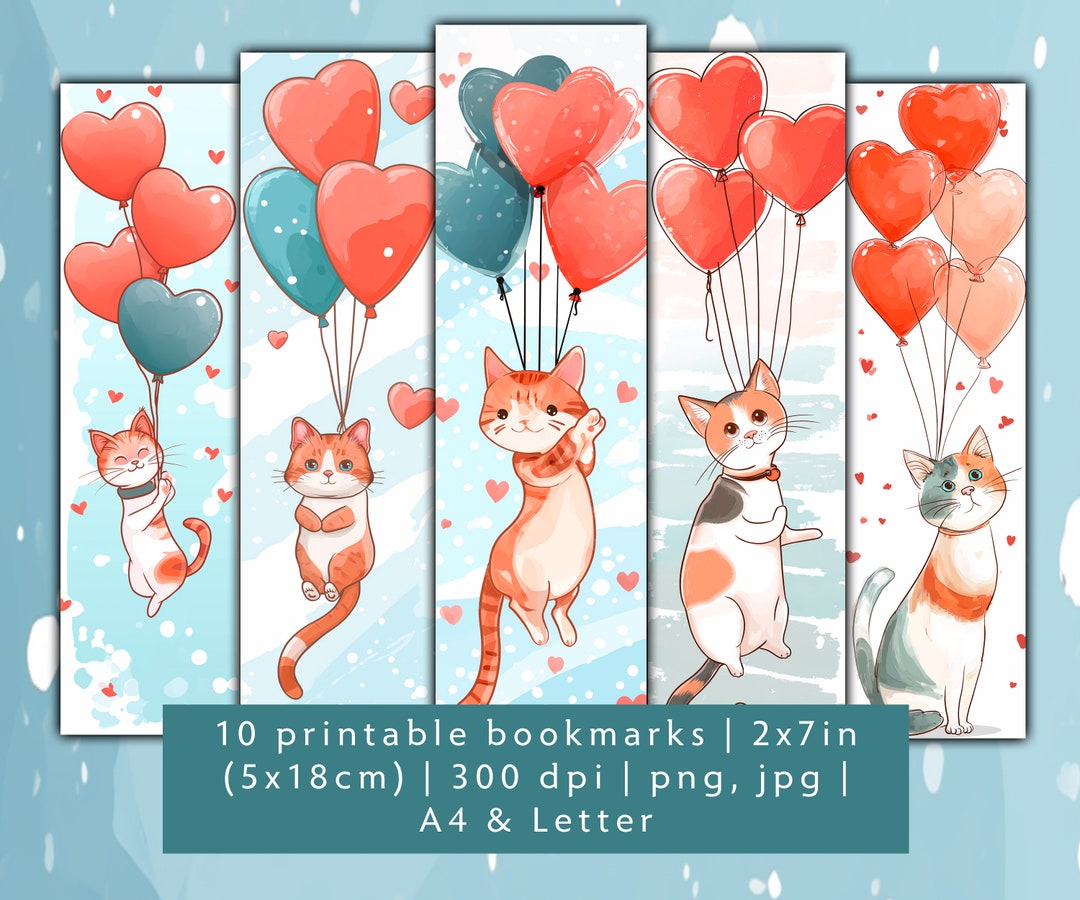 10 Cute Watercolor Cats Bookmark Designs, Valentine's Day Bookmarks ...