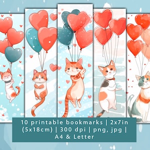 10 Cute Watercolor Cats Bookmark Designs, Valentine's Day Bookmarks ...