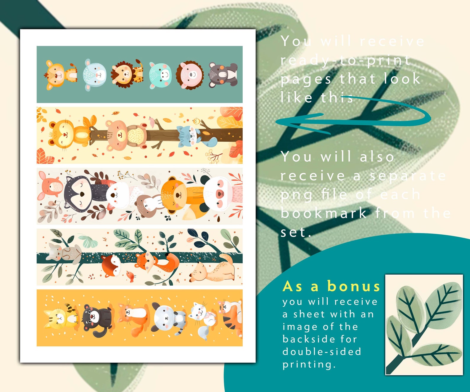 Cute Animal Bookmarks Set, Printable Bookmark Designs (JPG) - Etsy